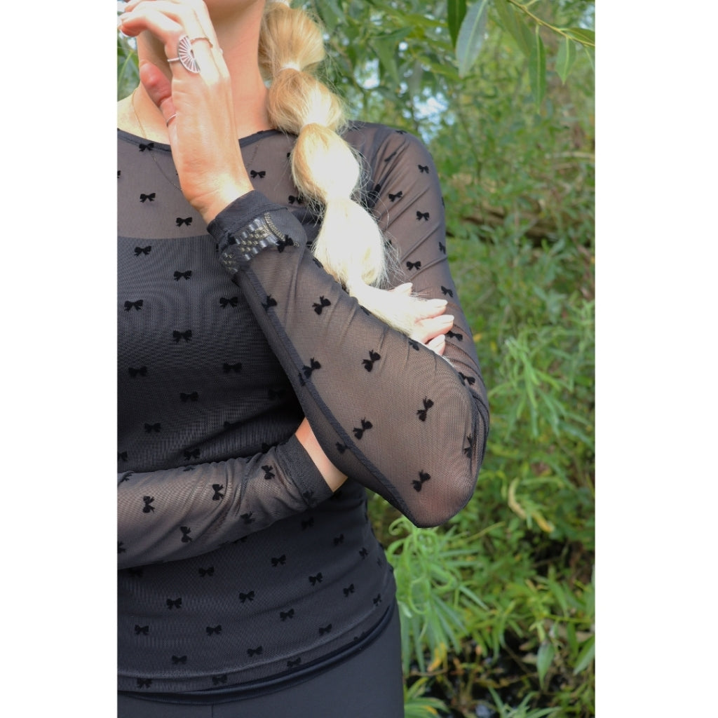 LIBERTÉ dame bluse MESH - BLACK FLOCK BOW