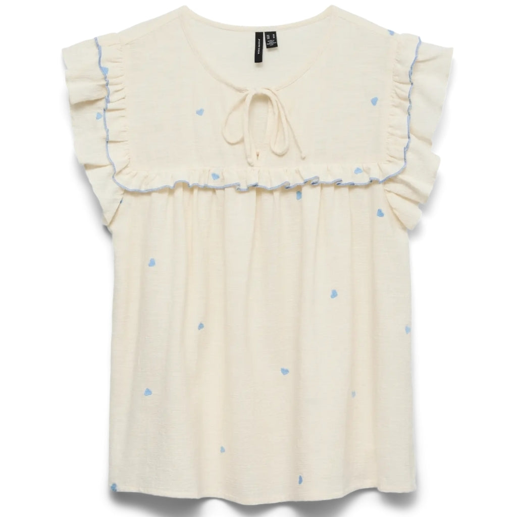 VERO MODA DAME TOP VMELINA - Birch Blue Hearts