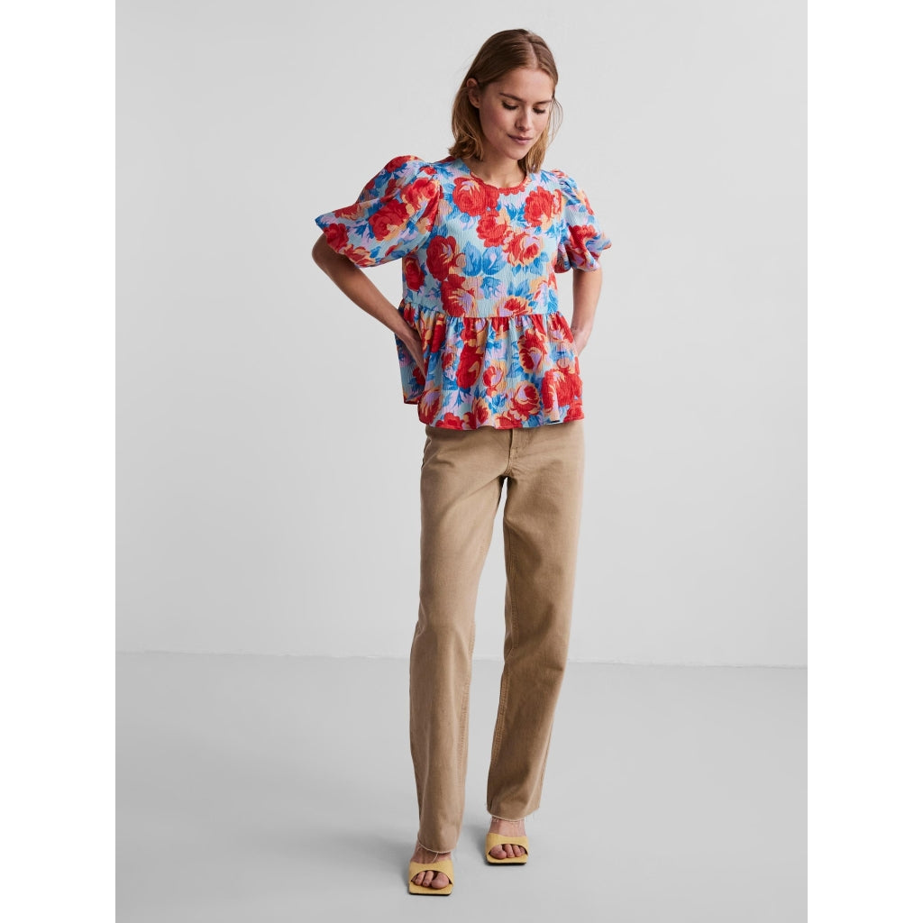 PIECES X DITTE ESTRUP PCASTA 2/4 TOP D2D - Tanager Turquoise Flower